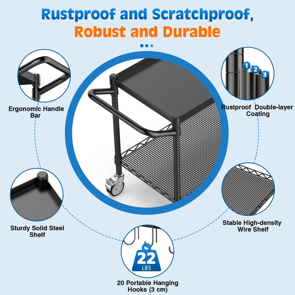 Leteuke 2 Tier Utility Cart with Wheels, NSF Listed 900LBS Commercial ...