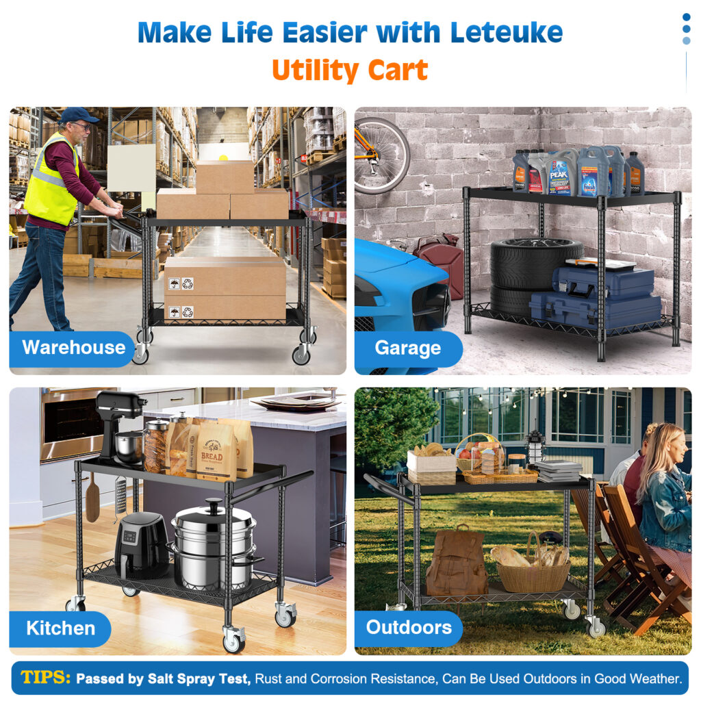 Leteuke 2 Tier Utility Cart with Wheels, NSF Listed 900LBS Commercial ...