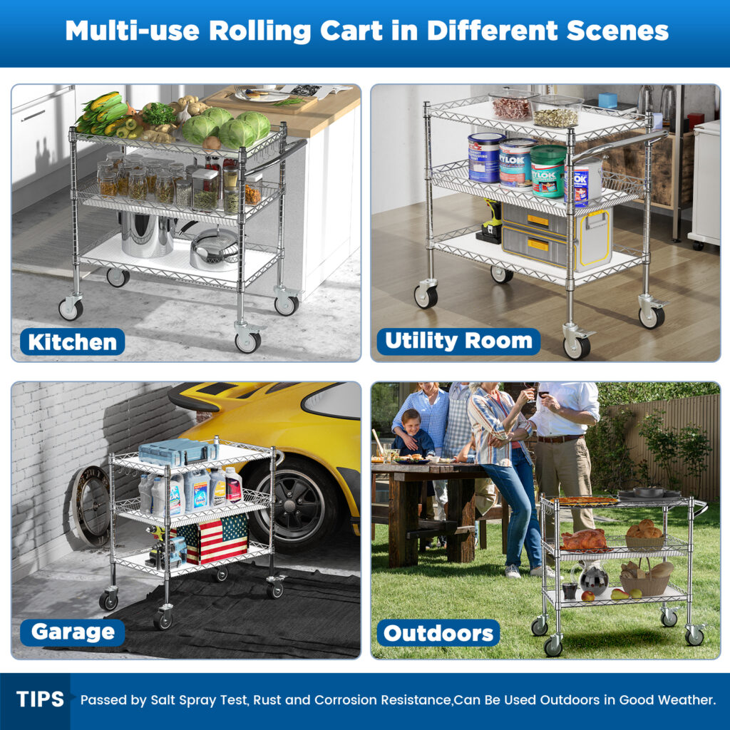 Leteuke Heavy Duty 3 Tier Rolling Utility Cart,NSF Certified 990Lbs ...